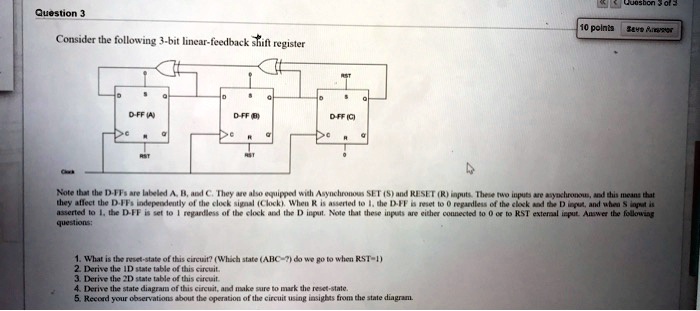 SOLVED: Consider the following 3-bit linear-feedback shift register. Note that the D-FFs are ...