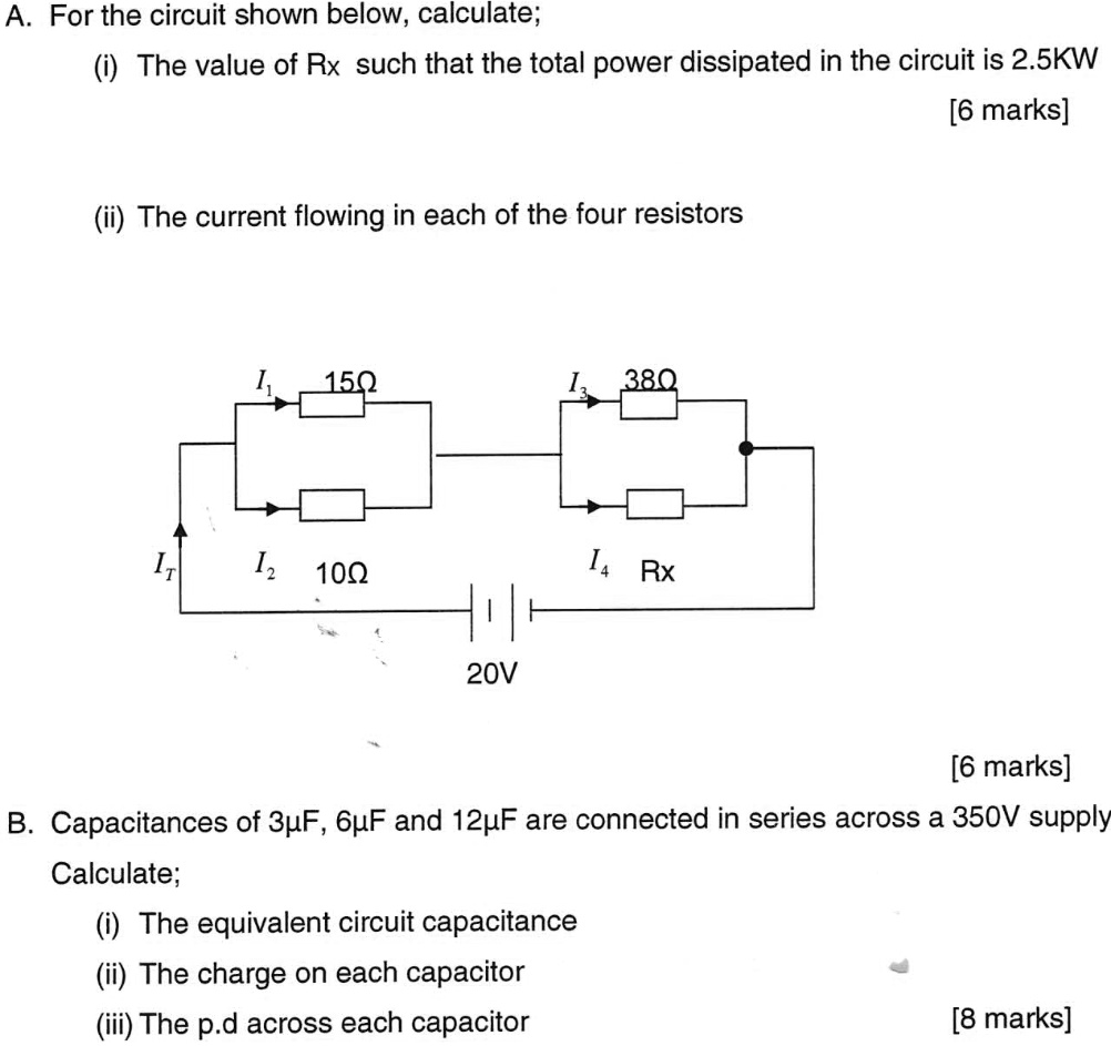 A For The Circuit Shown Below Calculate I The Value Of Rx Such