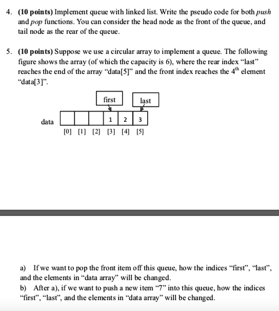 Solved Using C 410 Points Implement A Queue With A Linked List Write The Pseudocode For