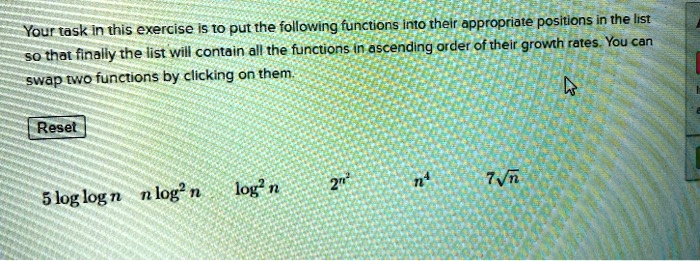 Solved Your Task In This Exercise Is To Put The Following Functions Into Their Appropriate 