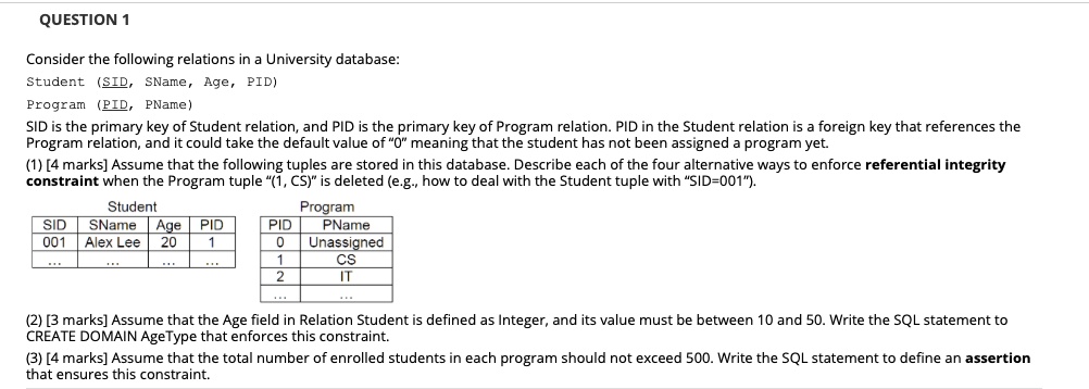VIDEO solution: QUESTION 1 Consider the following relations in a University database: Student ...