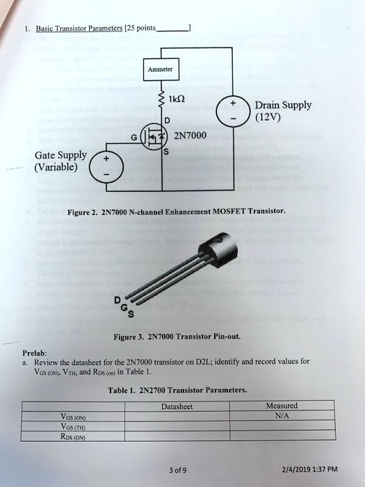 1. Basic Transistor Parameters [25 points Ammeter 1k? D G2N7000 Gate ...