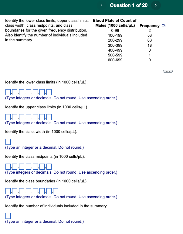 Solved Identify The Lower Class Limits Upper Class Limits Class Width Class Midpoints And