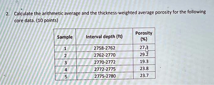 SOLVED: Calculate the arithmetic average and the thickness-weighted average porosity for the ...