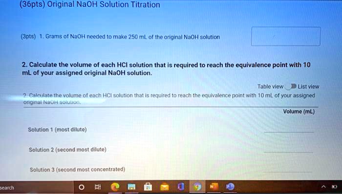 36pts original naoh solution titration 3pts grams of naoh needed i0 make 250 ml of the original ...