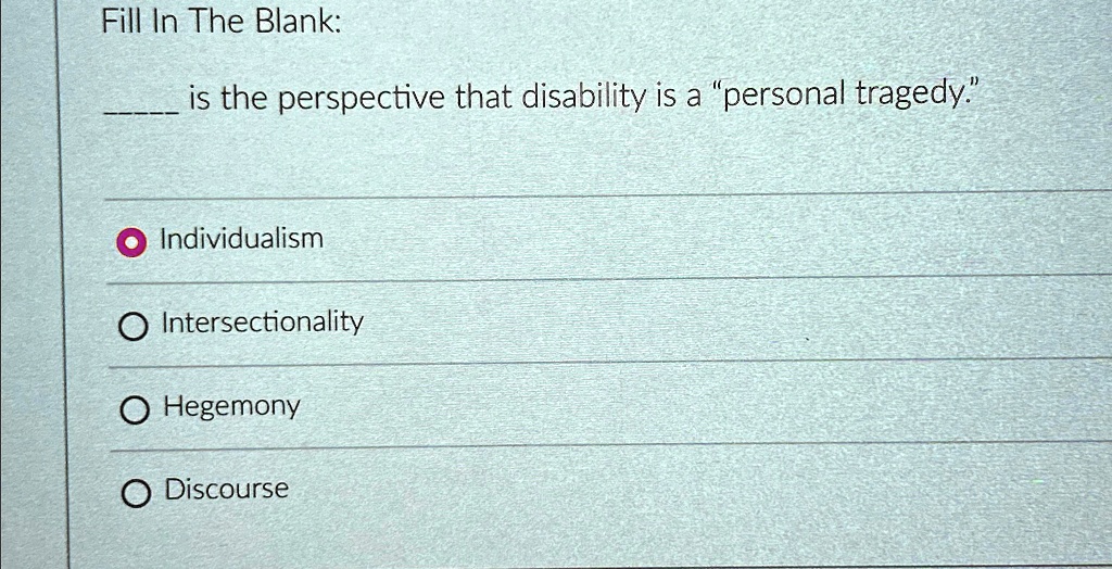 Fill In The Blank: is the perspective that disability is a "personal ...