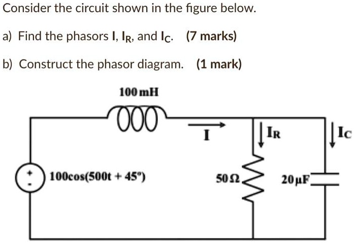 Consider the circuit shown in the figure below. a) Find the phasors I, IR, and Ic. (7 marks) b ...