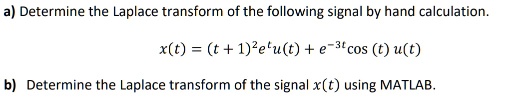 a) Determine the Laplace transform of the following signal by hand ...