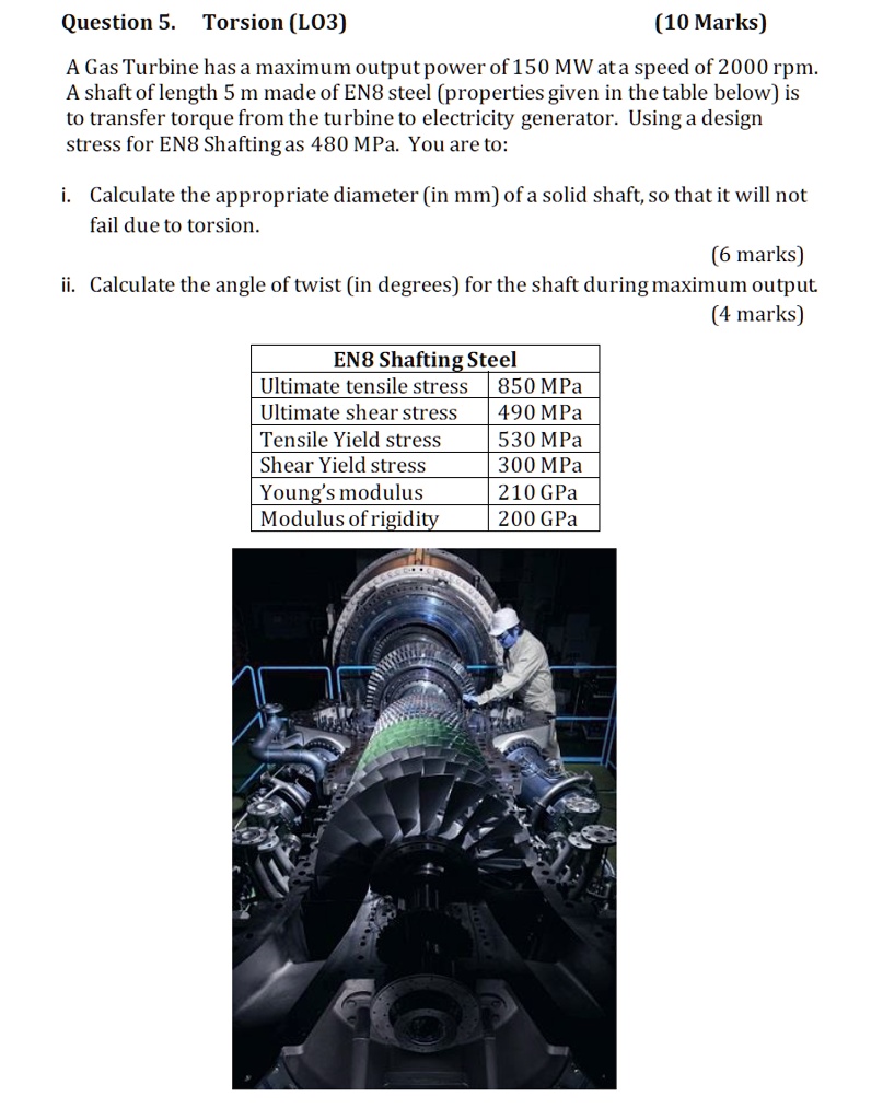 SOLVED: Question 5. Torsion (L03) (10 Marks) A Gas Turbine has a ...