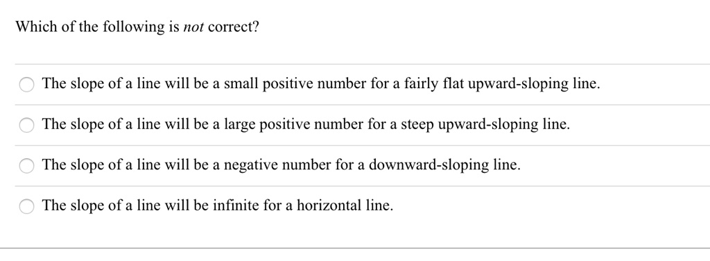 Which of the following is not correct? The slope of a line will be a ...