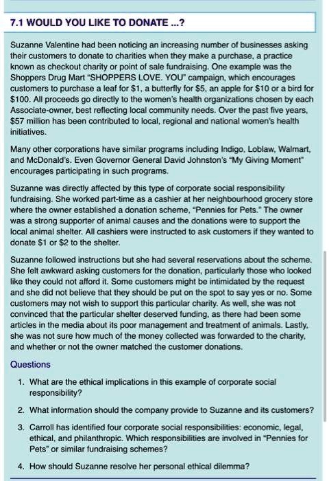 SOLVED: Would you like to donate? Suzanne Valentine had been noticing ...