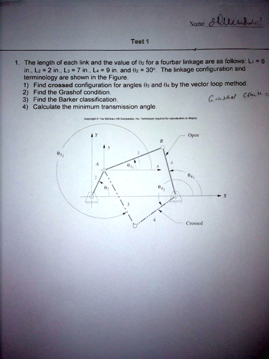 [GET ANSWER] Name Test 1 1. The length of each link and the value of θ2 ...