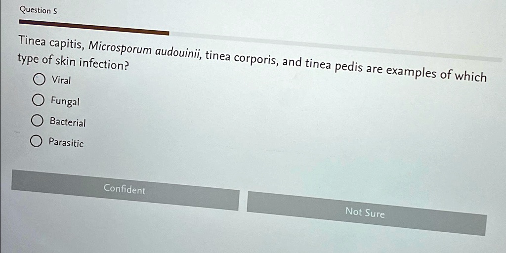 Question 5 Tinea capitis, Microsporum audouinii, tinea corporis, and ...