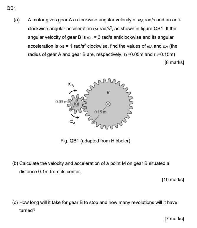 QB1 (a) A motor gives gear A a clockwise angular velocity of rad/s and ...