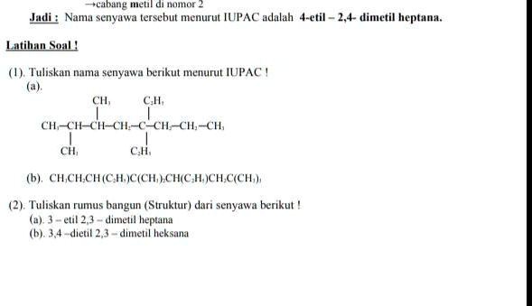 SOLVED: (1). Tuliskan nama senyawa berikut menurut IUPAC ! (a). CH3 C2H5