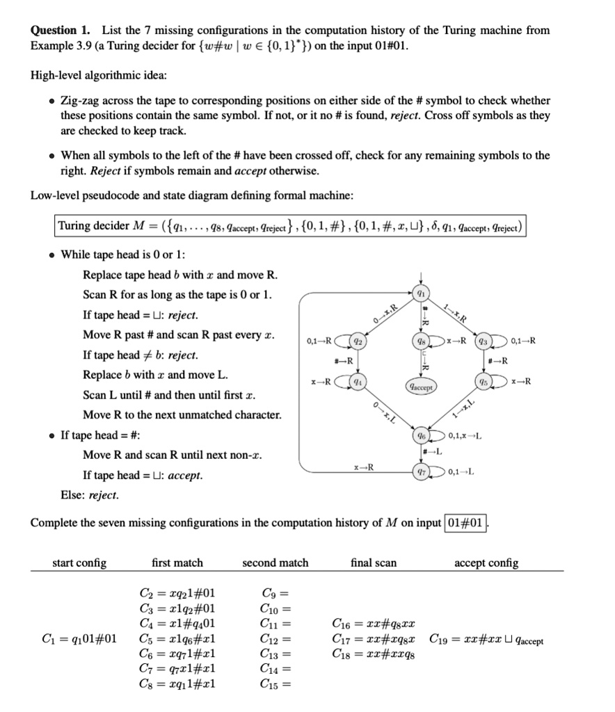 question 1 list the 7 missing configurations in the computation history ...