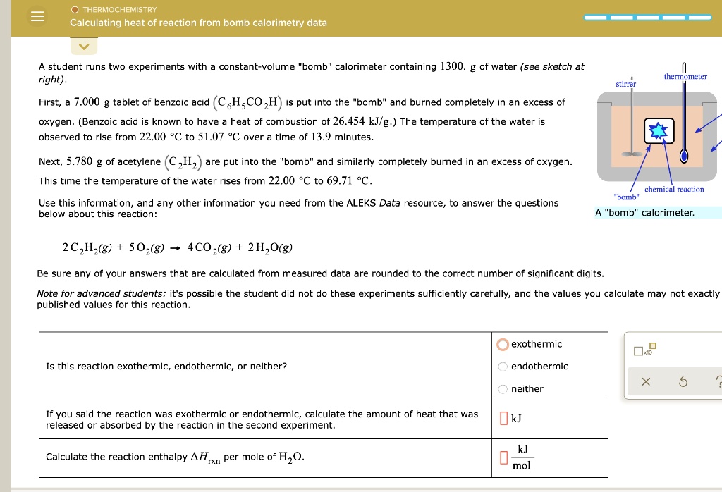 SOLVED: thepMOcheMISTRY Calculating heat of reaction from bomb ...
