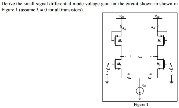 SOLVED: Derive the small-signal differential-mode voltage gain for the circuit shown in Figure 1 ...