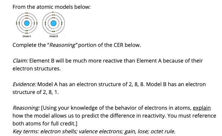 SOLVED: From the atomic models below: Complete the "Reasoning" portion ...