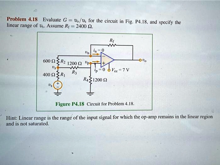 Problem 4.18 Evaluate G = / for the circuit in Fig. P4.18, and specify the linear range of ...