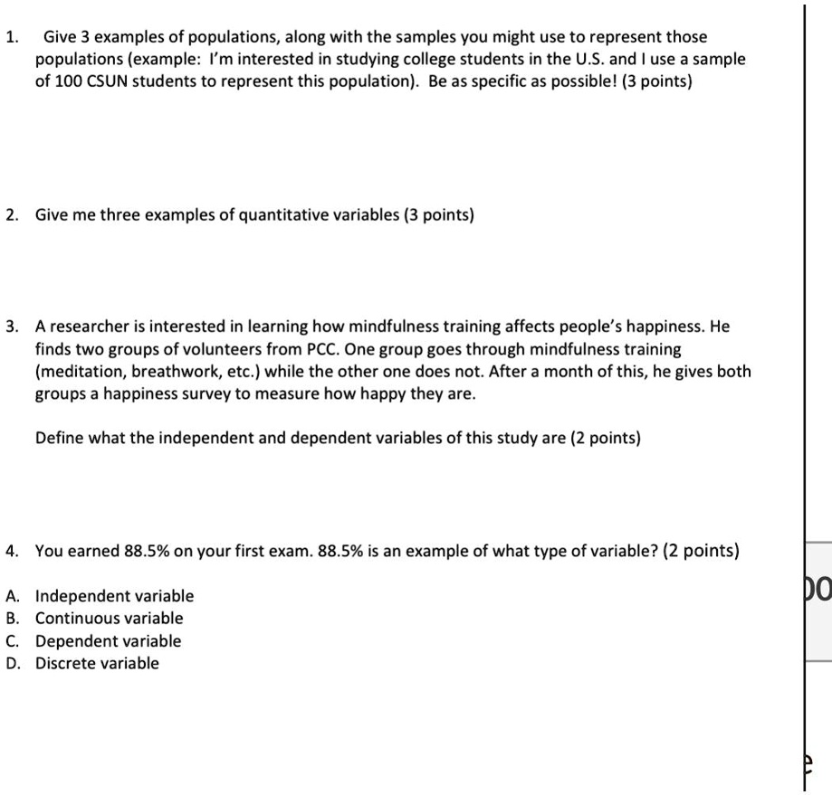 please answer question 1 4 1 give 3 examples of populations along with ...