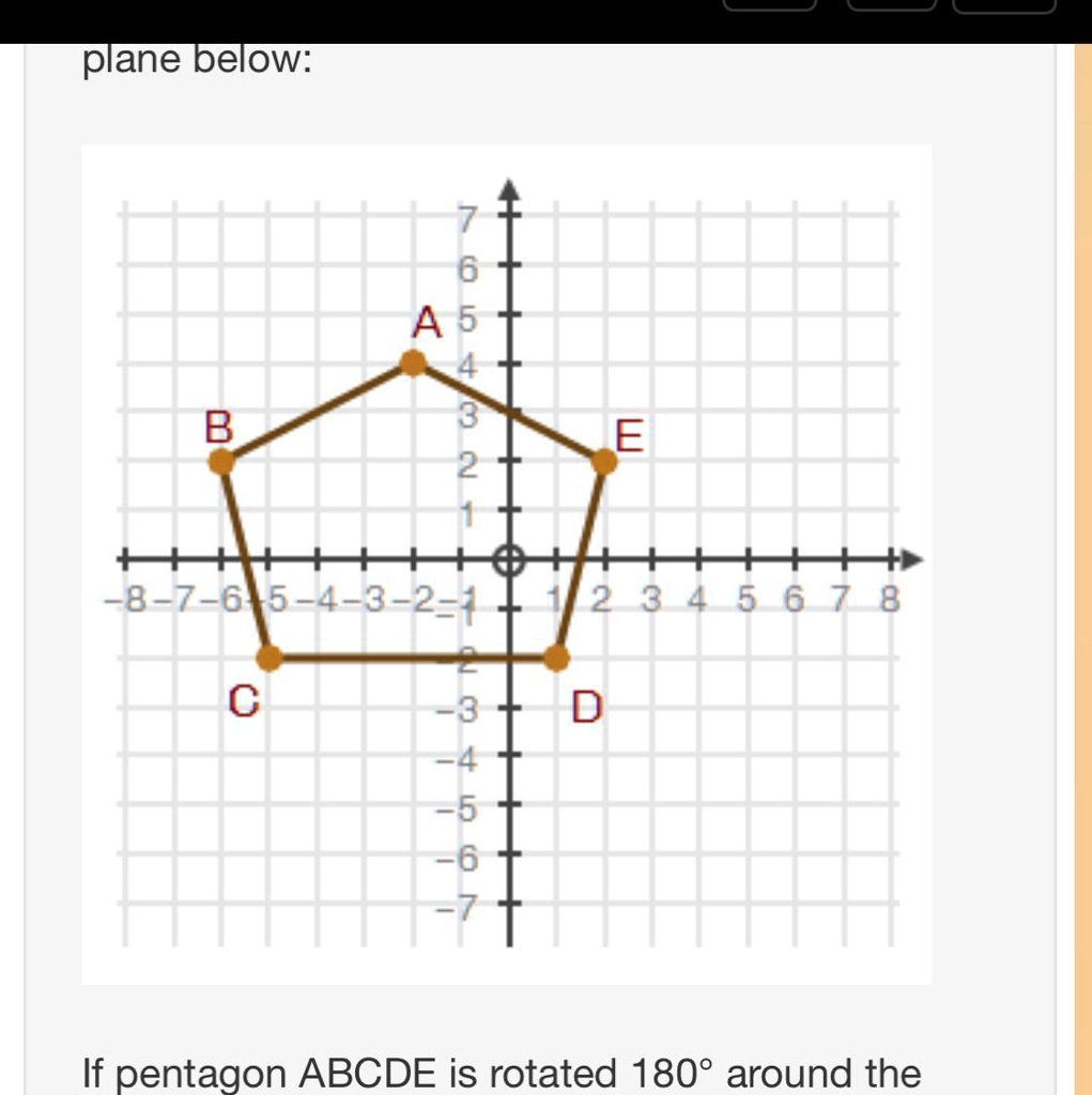 SOLVED: "If pentagon ABCDE is rotated 180° around the origin to create pentagon A'B'C'D'E', what ...