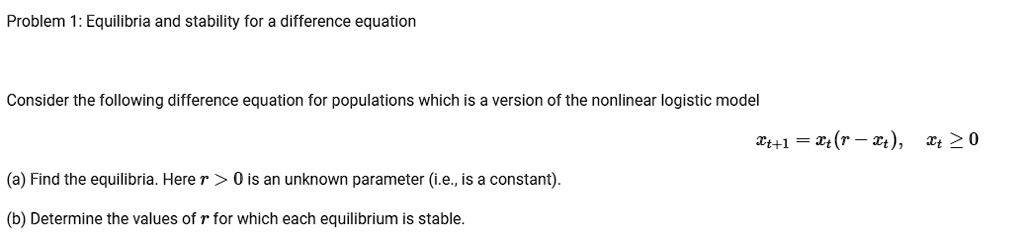 SOLVED: Problem 1: Equilibria and stability for a difference equation ...