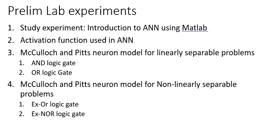 SOLVED: Prelim Lab experiments 1 Study experiment: Introduction to ANN ...