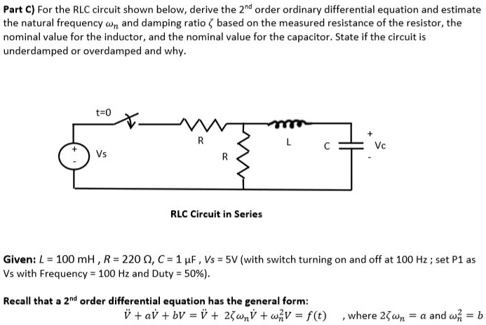 part c for the rlc circuit shown belowderive the 2n order ordinary ...