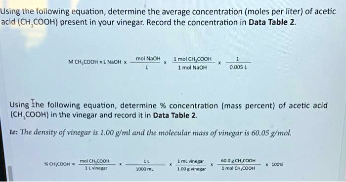 SOLVED: Using the following equation, determine the average concentration (moles per liter) of ...