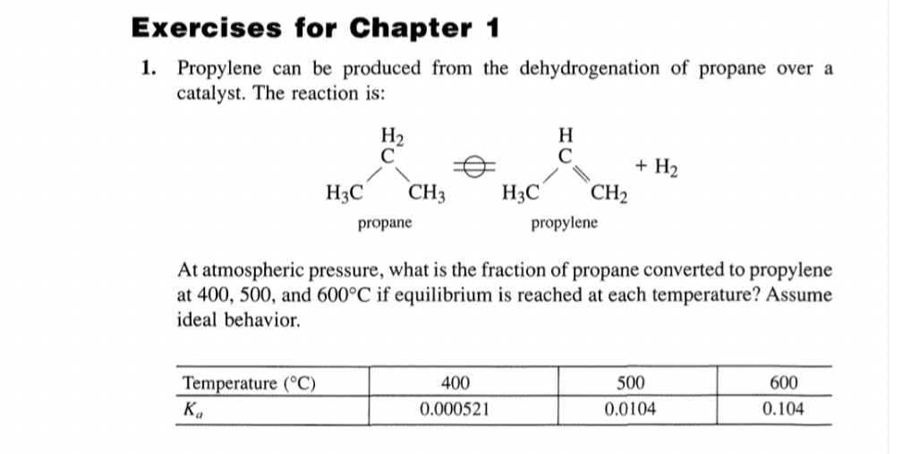Exercises for Chapter 1 1. Propylene can be produced from the ...