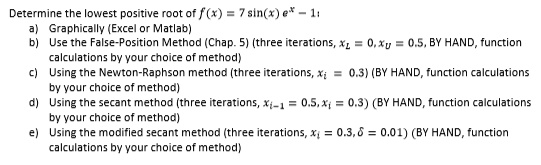 SOLVED: Determine the lowest positive root of f(x) = 7sin(x)e^x graphically using Excel, Matlab ...