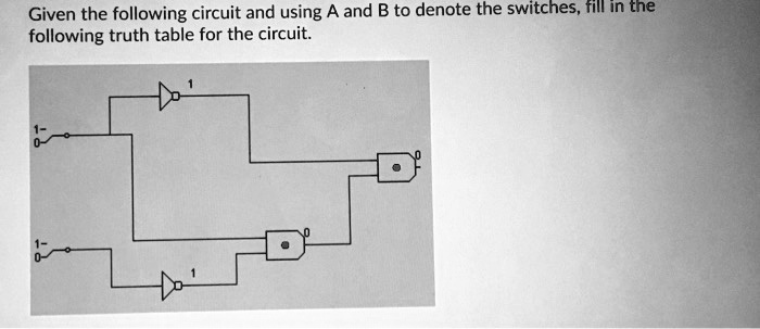 Given the following circuit and using A and B to denote the switches, fill in the following ...