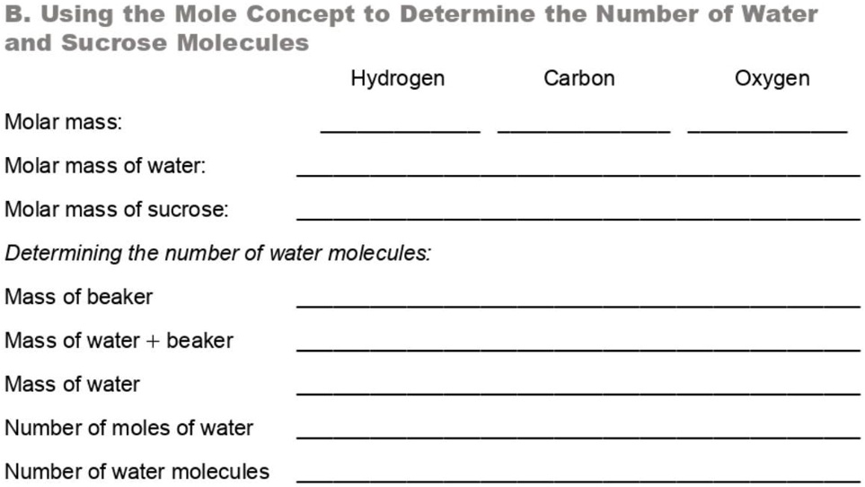 B. Using the Mole Concept to Determine the Number of Water and Sucrose ...