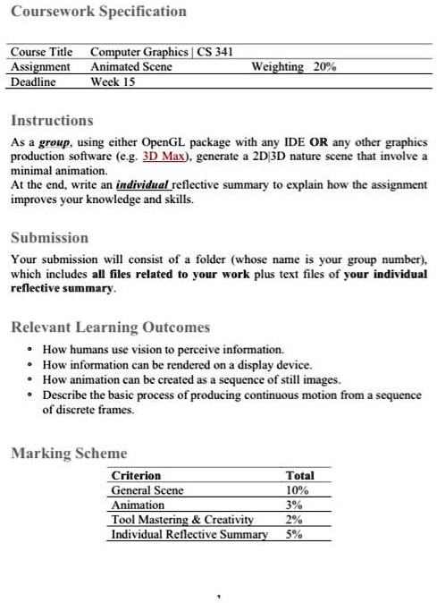 SOLVED:Coursework Specification Course Title Computer Graphics CSB4 ...