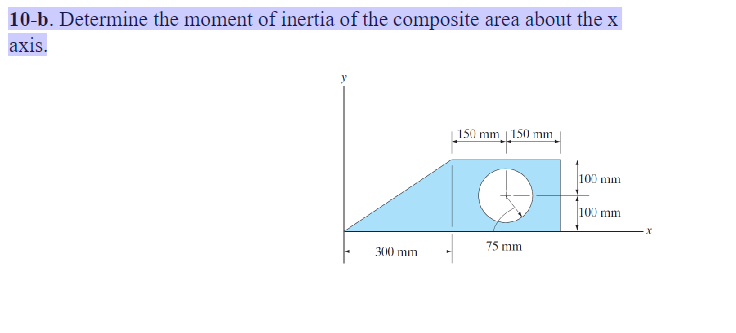 SOLVED: 10-b. Determine the moment of inertia of the composite area about the x axis.