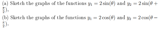 SOLVED: (a) Sketch the graphs of the functions y1=2 sin (θ) and y2=2 sin (θ+ .(π)/(2)) (b ...