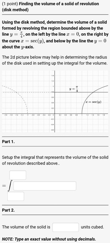 point finding the volume of solid of revolution disk method using the ...