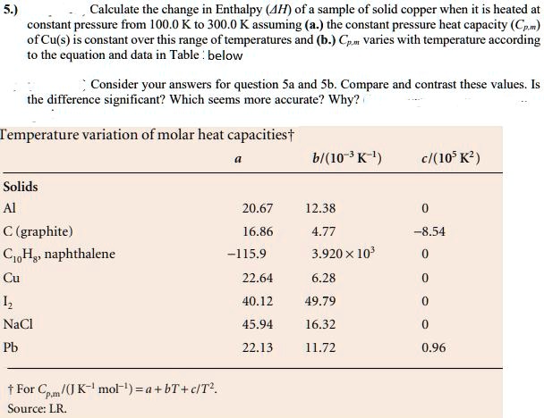 calculate the change in enthalpy ah of a sample of solid copper when it ...