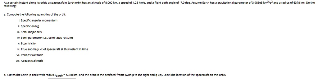 SOLVED: At a certain instant along its orbit, a spacecraft in Earth ...