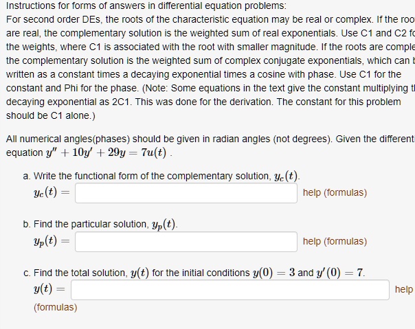 instructions for forms of answers in differential equation problems for ...