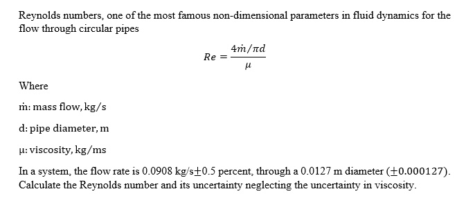SOLVED: Reynolds number is one of the most famous non-dimensional parameters in fluid dynamics ...