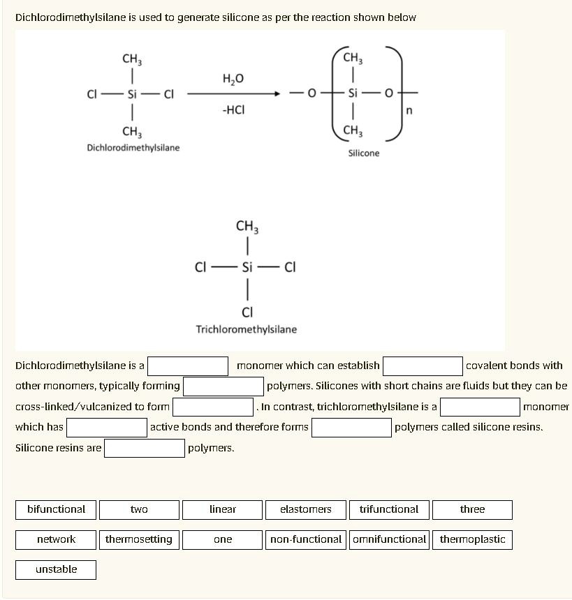 SOLVED: Dichlorodimethylsilane is used to generate silicone as per the ...