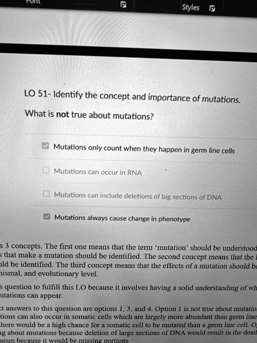 LO 51- Identify the concept and importance of mutations. What is not ...