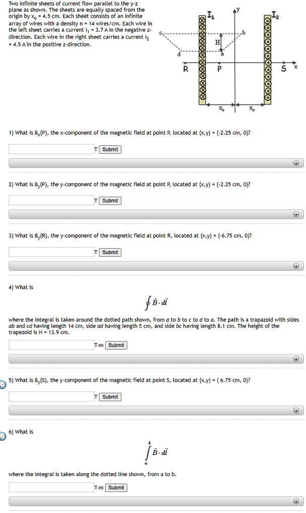 SOLVED: Two infinite sheets of current flow parallel they-z plane snown ...