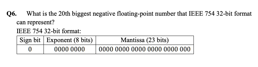 SOLVED: Q6. What is the 20th biggest negative floating-point number ...