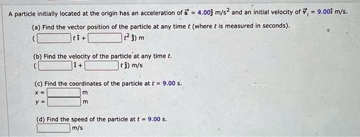 SOLVED: A particle initially located at the origin has an acceleration of a = 4.0 m/s^2 and an ...