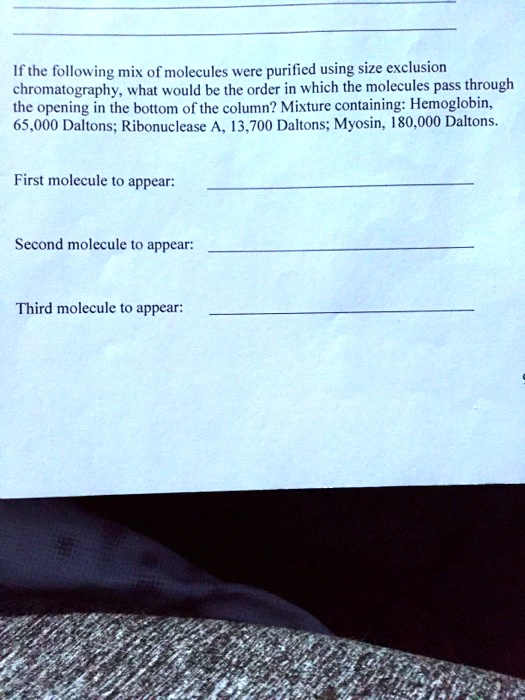 SOLVED: Ifthe following mix of molecules were purified using size exclusion chromatography; what ...