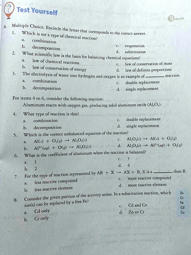 Test Yourself A Multiple Choice Encircle The Letter That Corresponds To The Correct Answer 1
