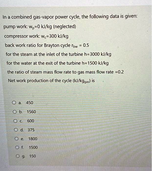 SOLVED: In a combined gas-vapor power cycle, the following data is ...